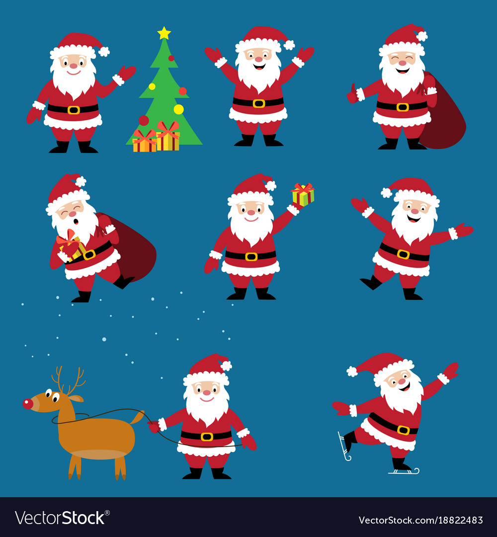 Cute cartoon santa claus set christmas Royalty Free Vector