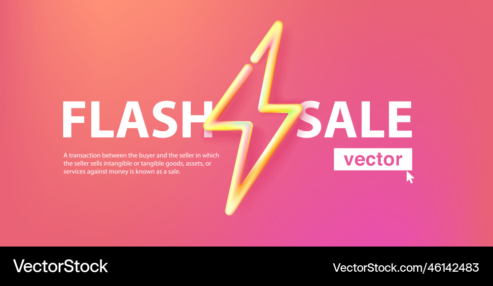 Flash sale banner template yellow neon thunder Vector Image