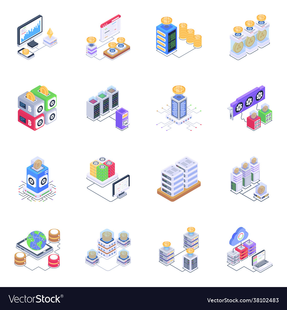 Pack Blockchain Isometric Icons Royalty Free Vector Image