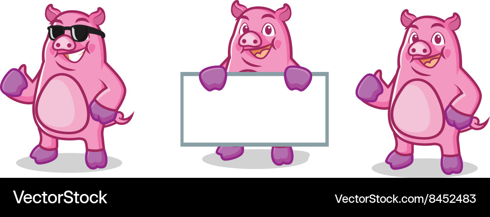 Purple pig mascot happy Royalty Free Vector Image