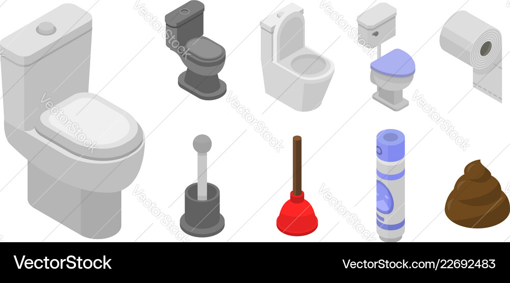 Toilet bathroom icon set isometric style Vector Image