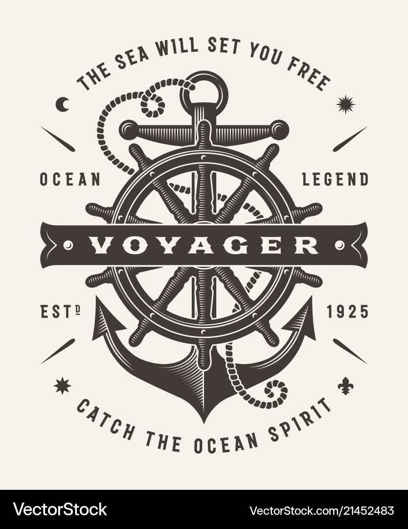 Vintage nautical voyager typography Royalty Free Vector