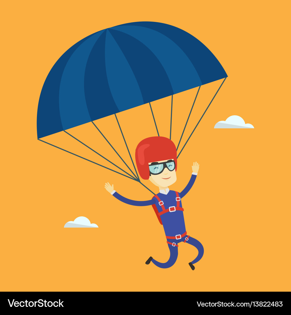 Young happy man flying with parachute Royalty Free Vector