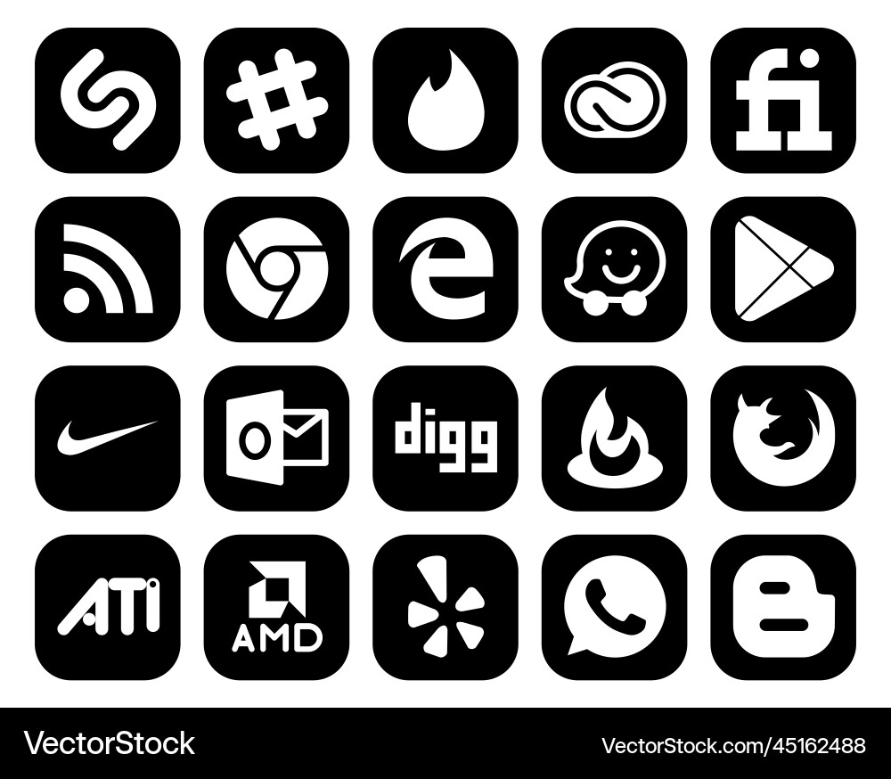 20 social media icon pack including feedburner Vector Image