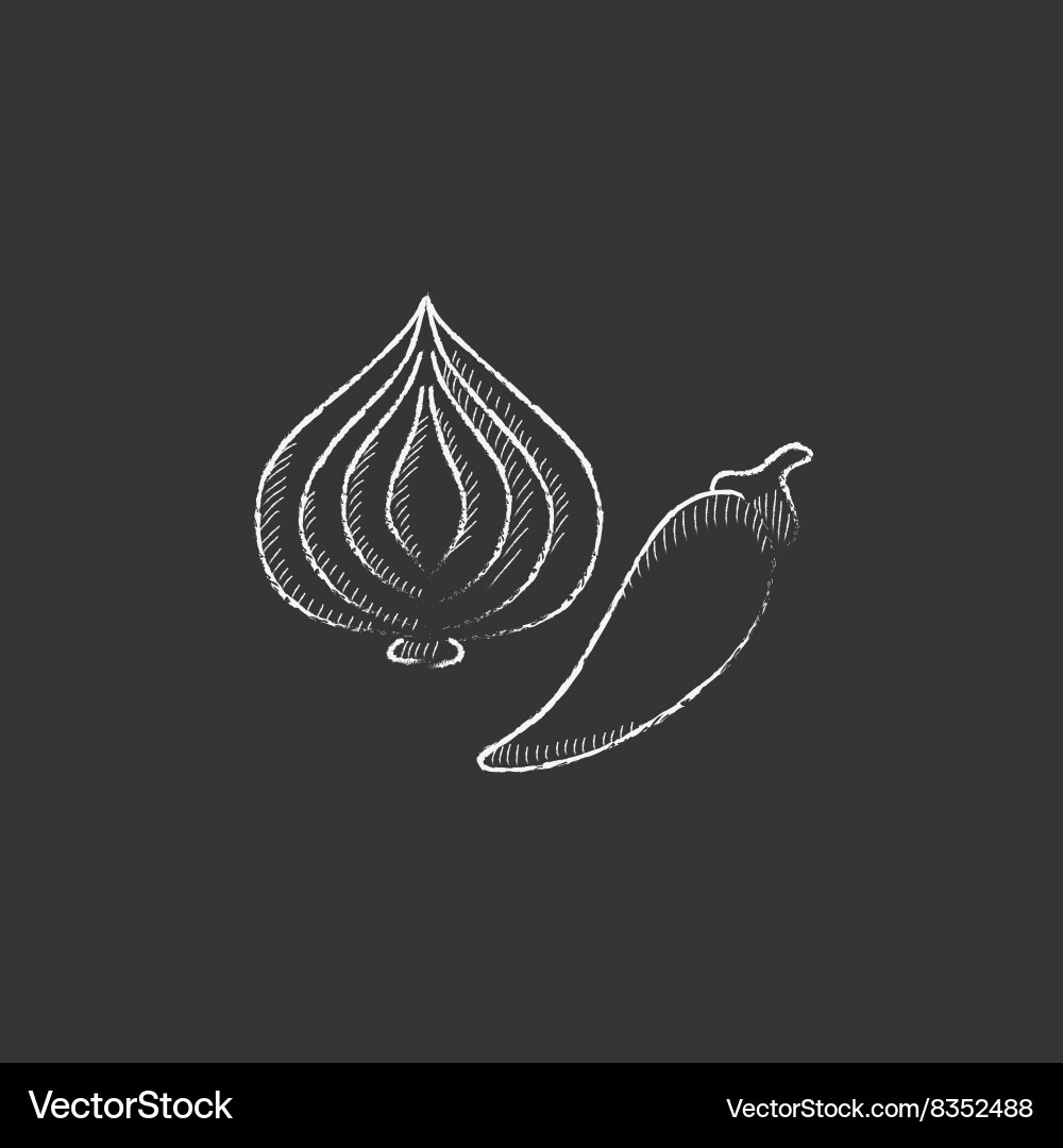Garlic and chilli drawn in chalk icon Royalty Free Vector