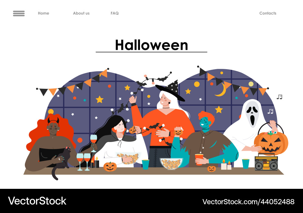 Happy halloween banner flat landing page Vector Image