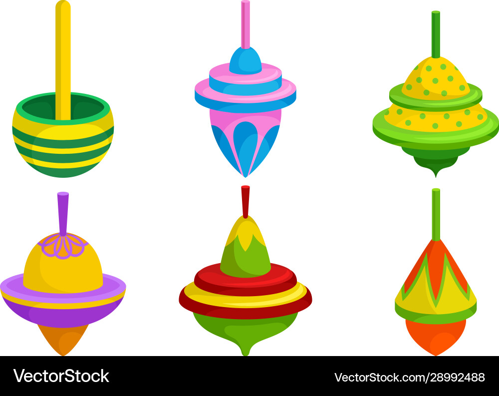 Spinning top set colorful childish pegtop Vector Image
