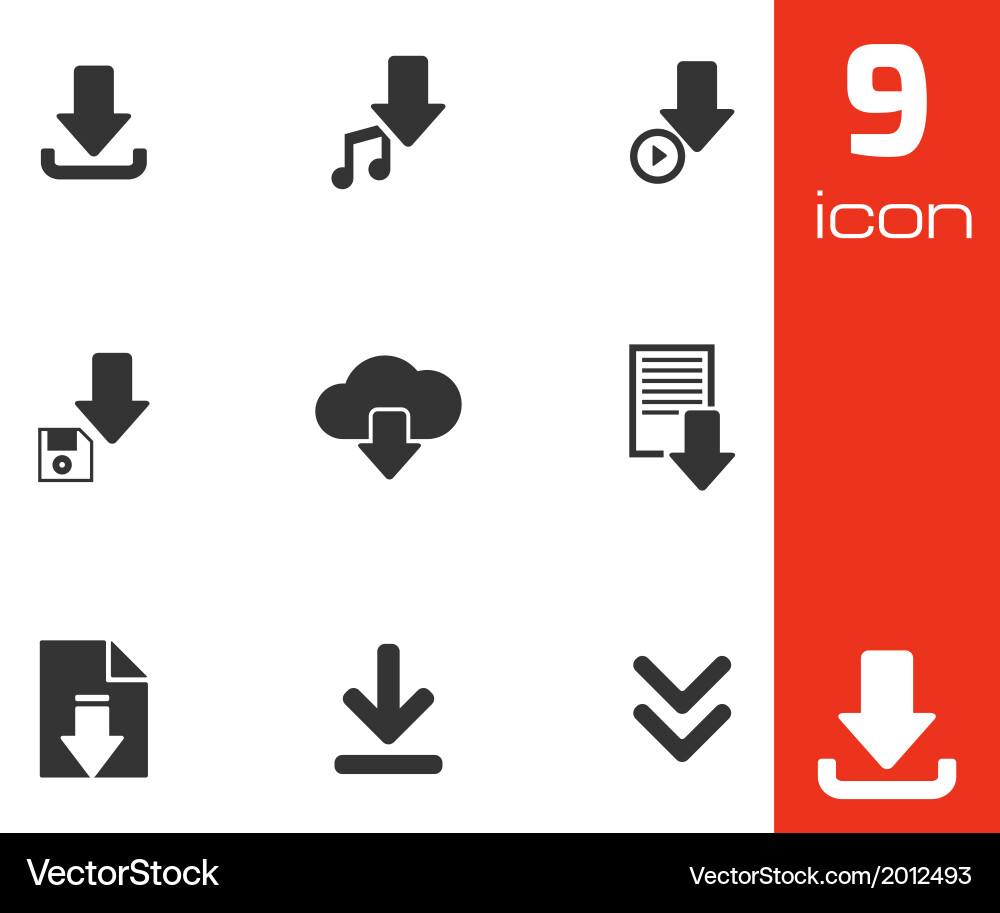 Black download icons set Royalty Free Vector Image