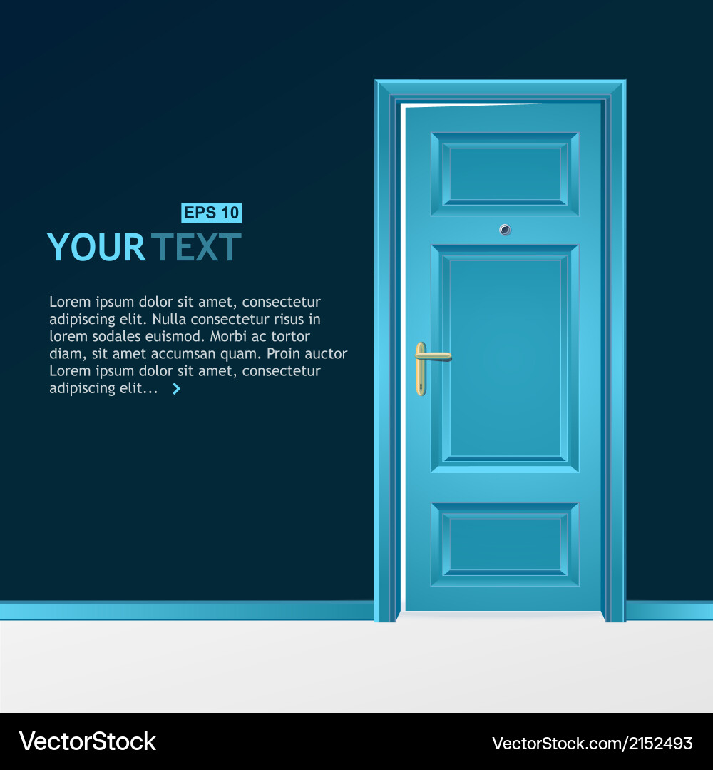 Blue door in the dark wall for text Royalty Free Vector