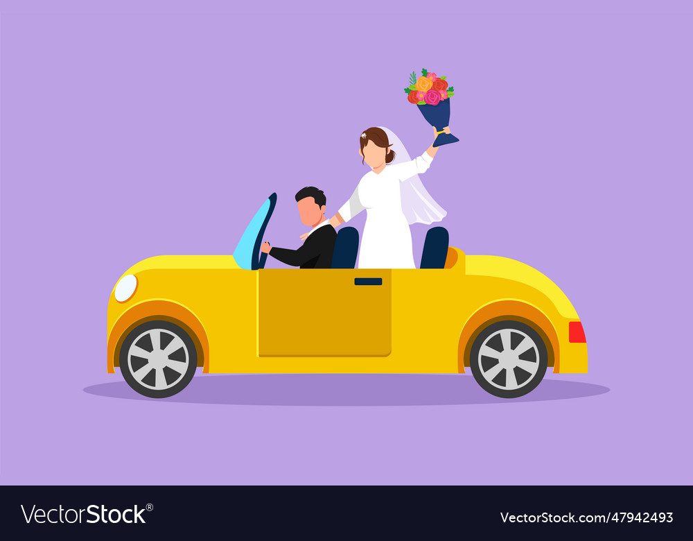Character Flat Drawing Newly Married Couple Groom Vector Image