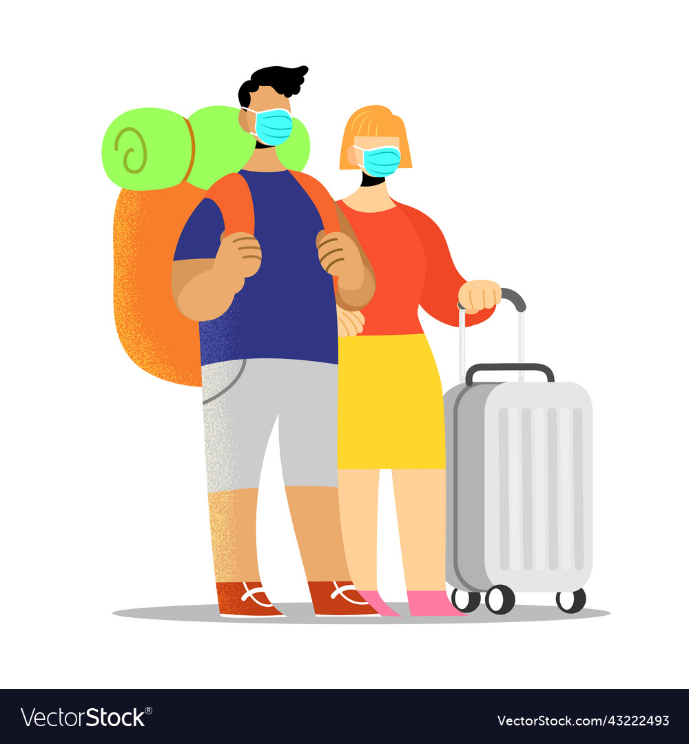 Couple of tourists with luggage isolated Vector Image