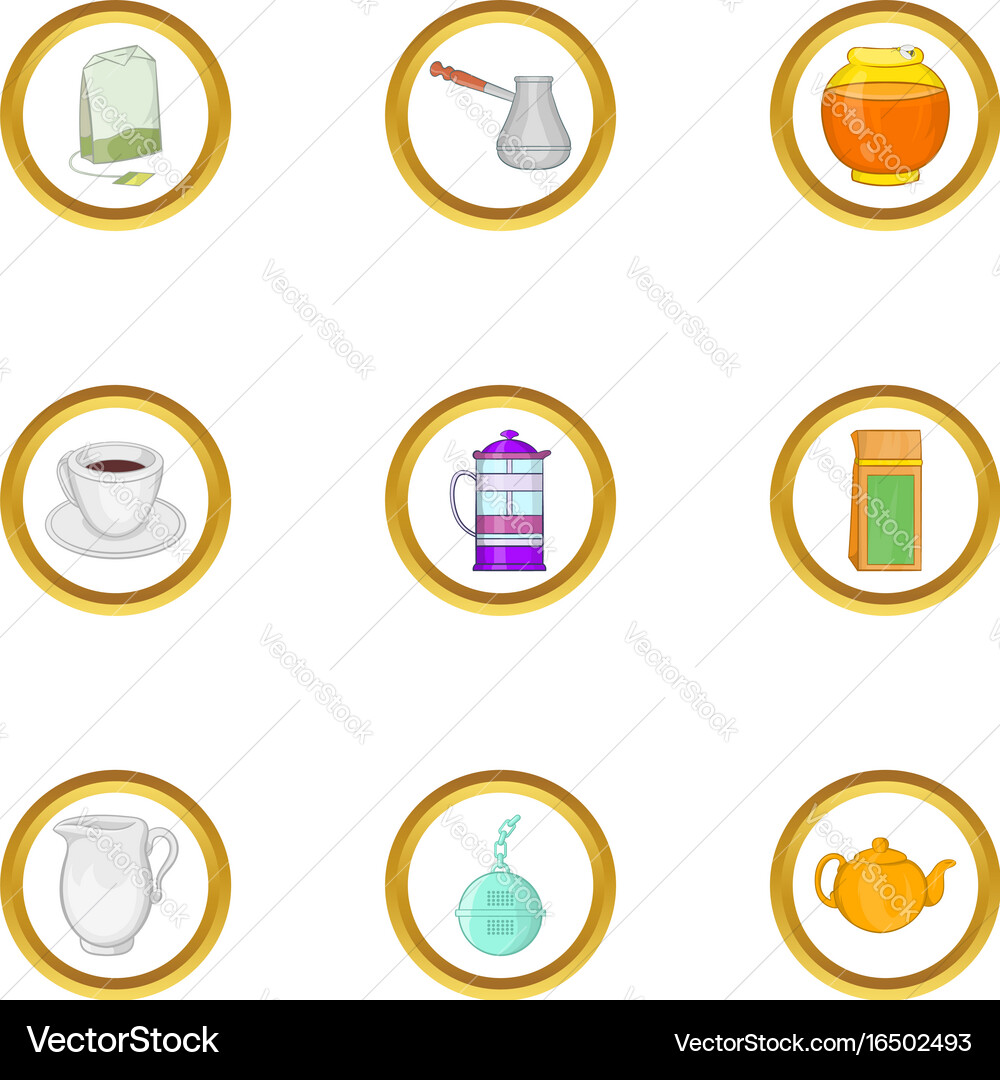 Drink tea icon set cartoon style Royalty Free Vector Image