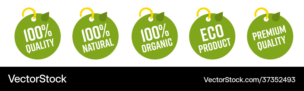 Eco bio premium quality product tag set Royalty Free Vector