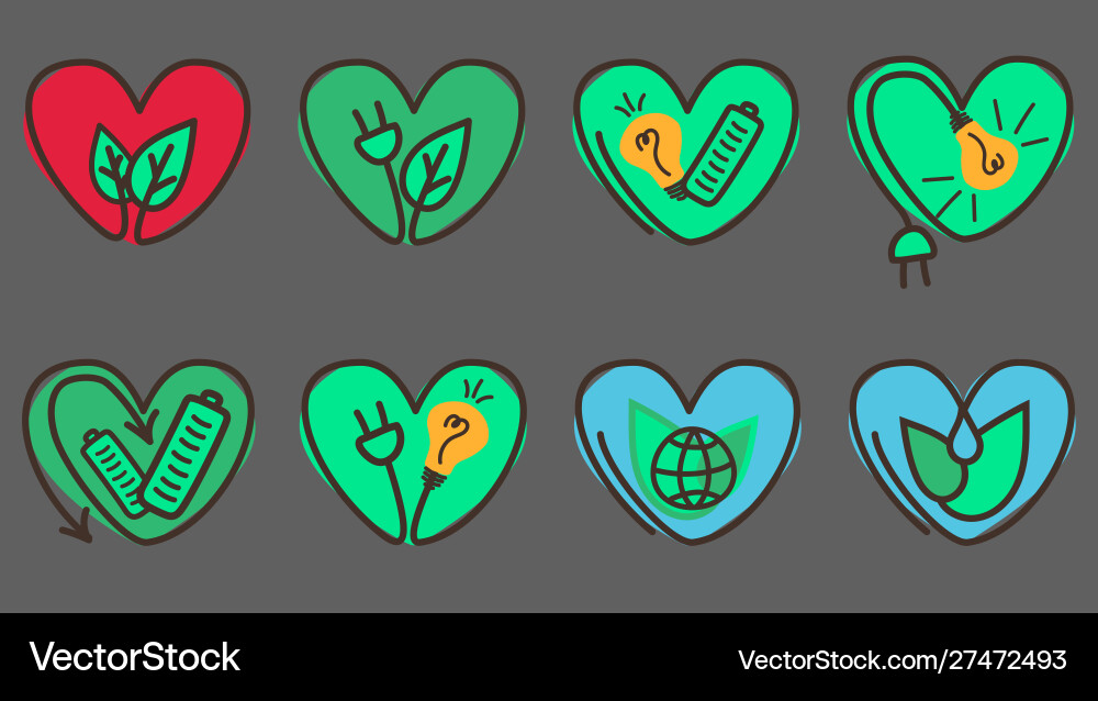 Hand drawn style eco doodle icons set Royalty Free Vector