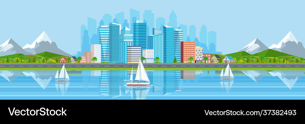 Landscape with buildings mountains Royalty Free Vector Image