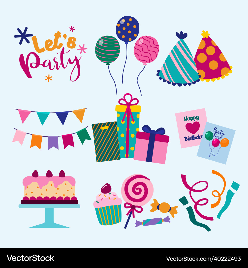 Lets party word and element asset for design Vector Image