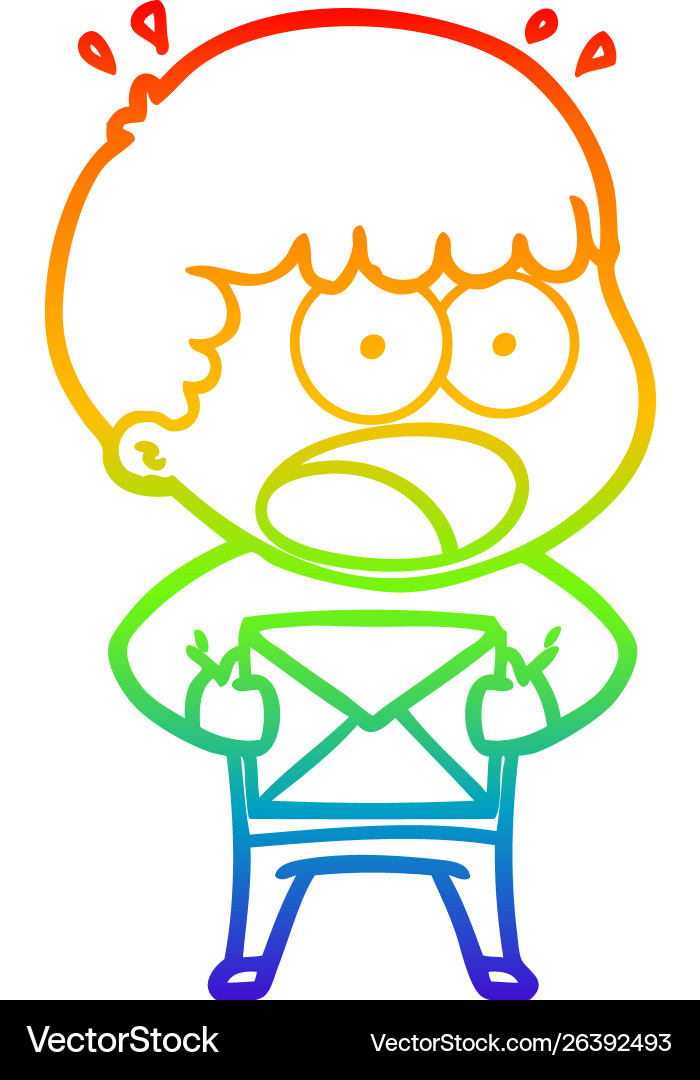 Rainbow gradient line drawing cartoon shocked man Vector Image