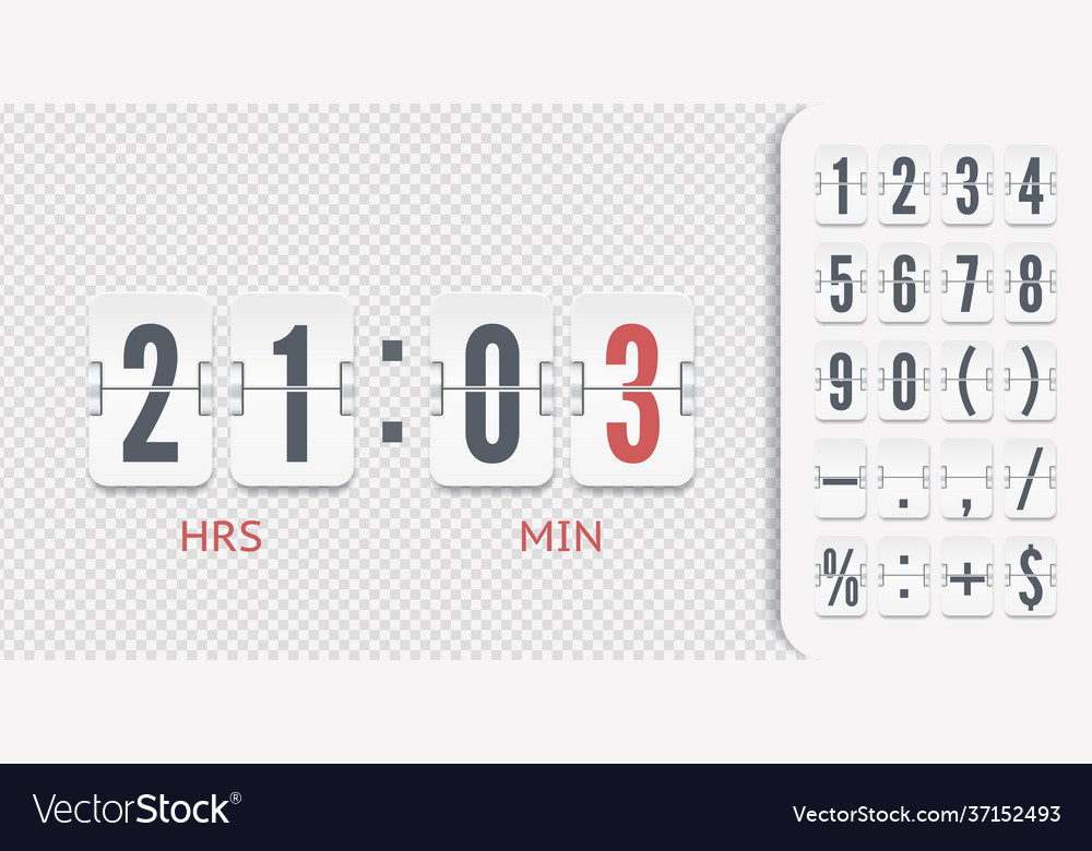 White analog countdown font flip numbers font Vector Image