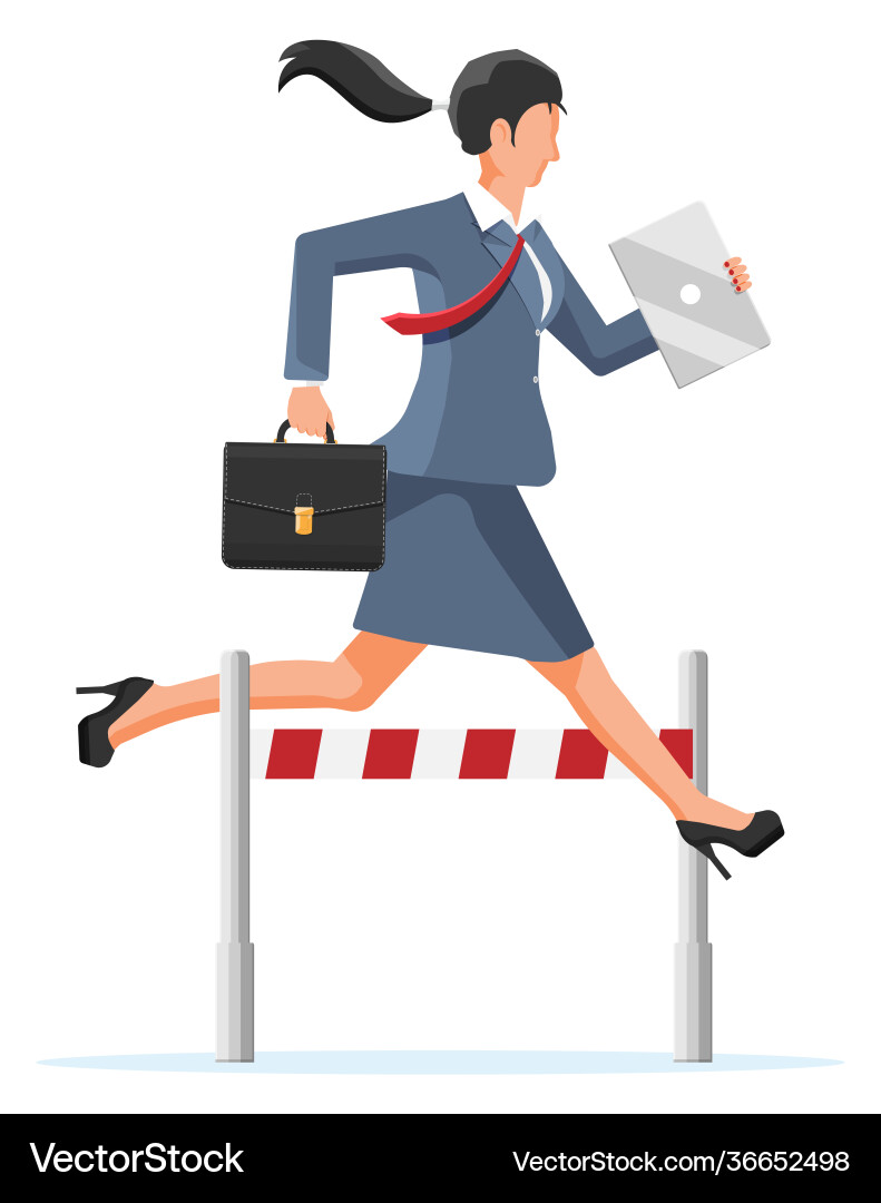 Businesswoman runs on obstacle course Royalty Free Vector