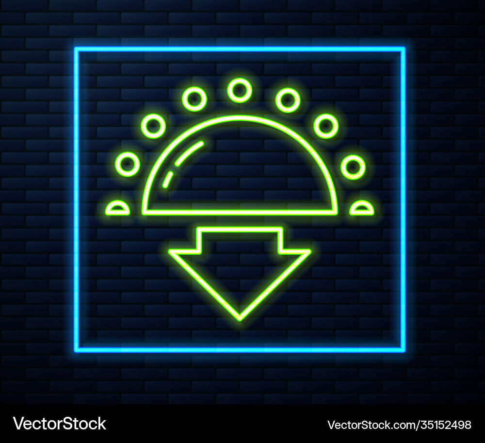 Glowing neon line sunset icon isolated on brick Vector Image