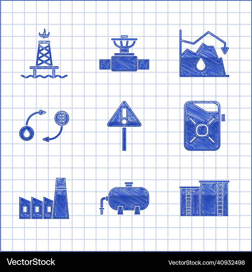 Set exclamation mark in triangle oil industrial Vector Image