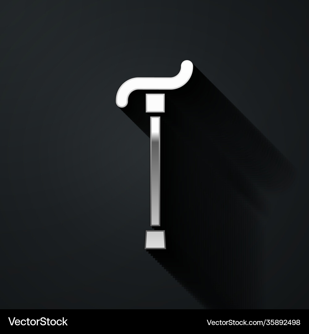 Silver walking stick cane icon isolated on black Vector Image