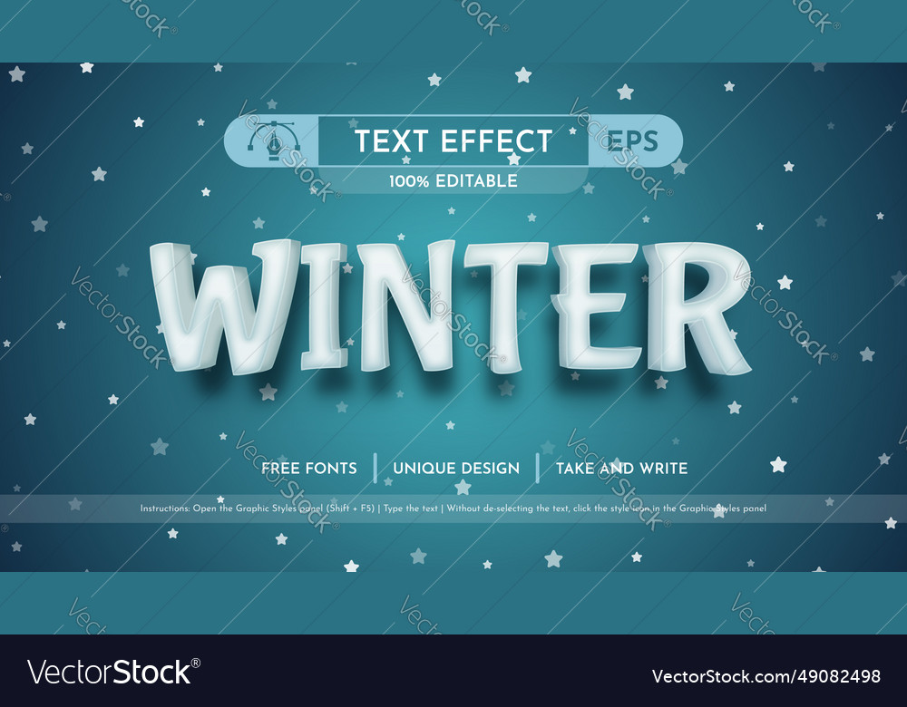 Winter - editable text effect font style Vector Image