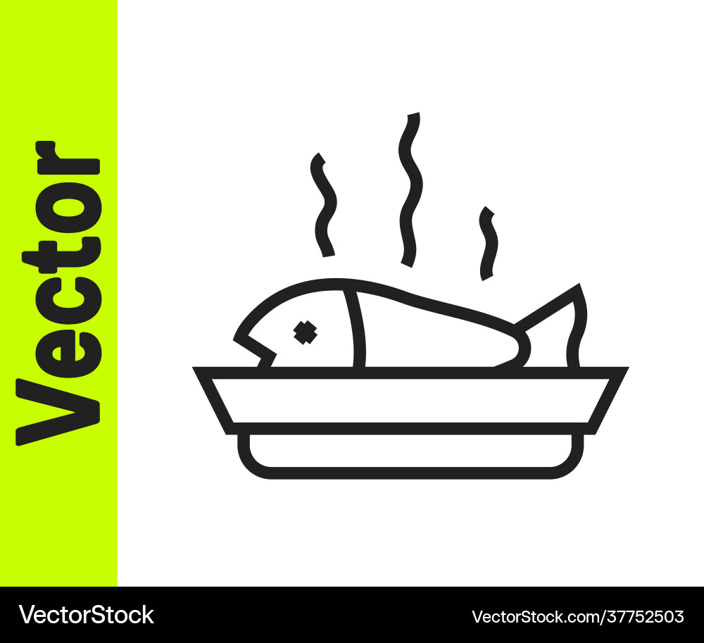 Black line served fish on a plate icon isolated Vector Image