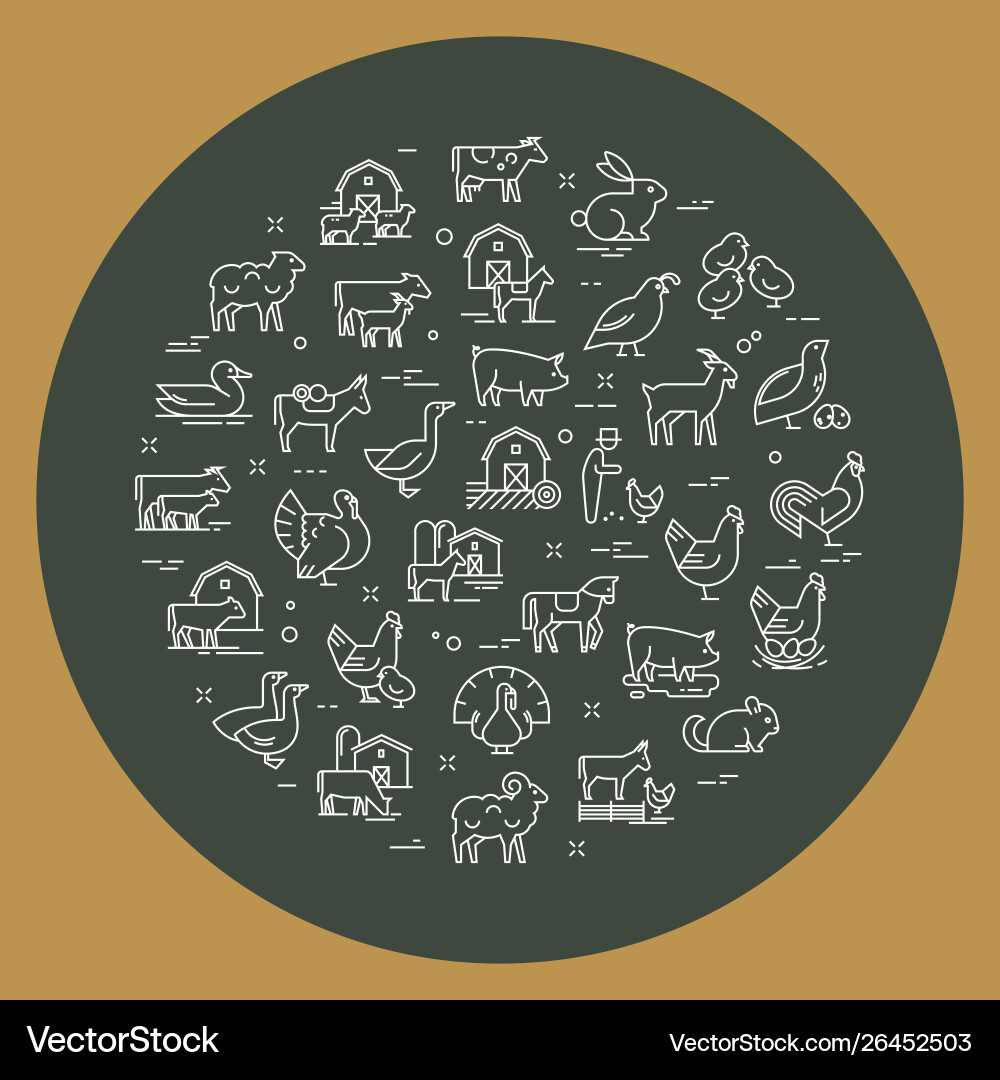 Circular set farm animals that are great Vector Image