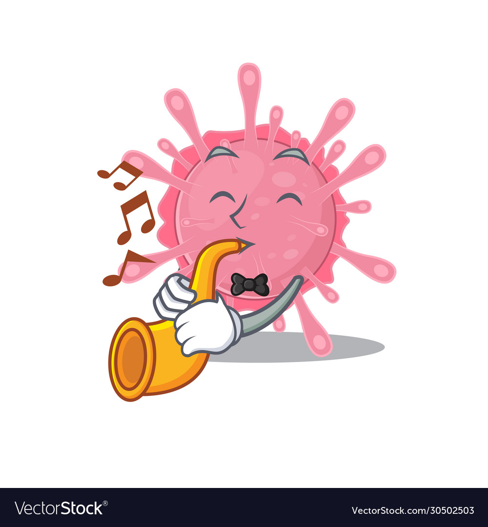Corona virus germ cartoon playing a trumpet Vector Image