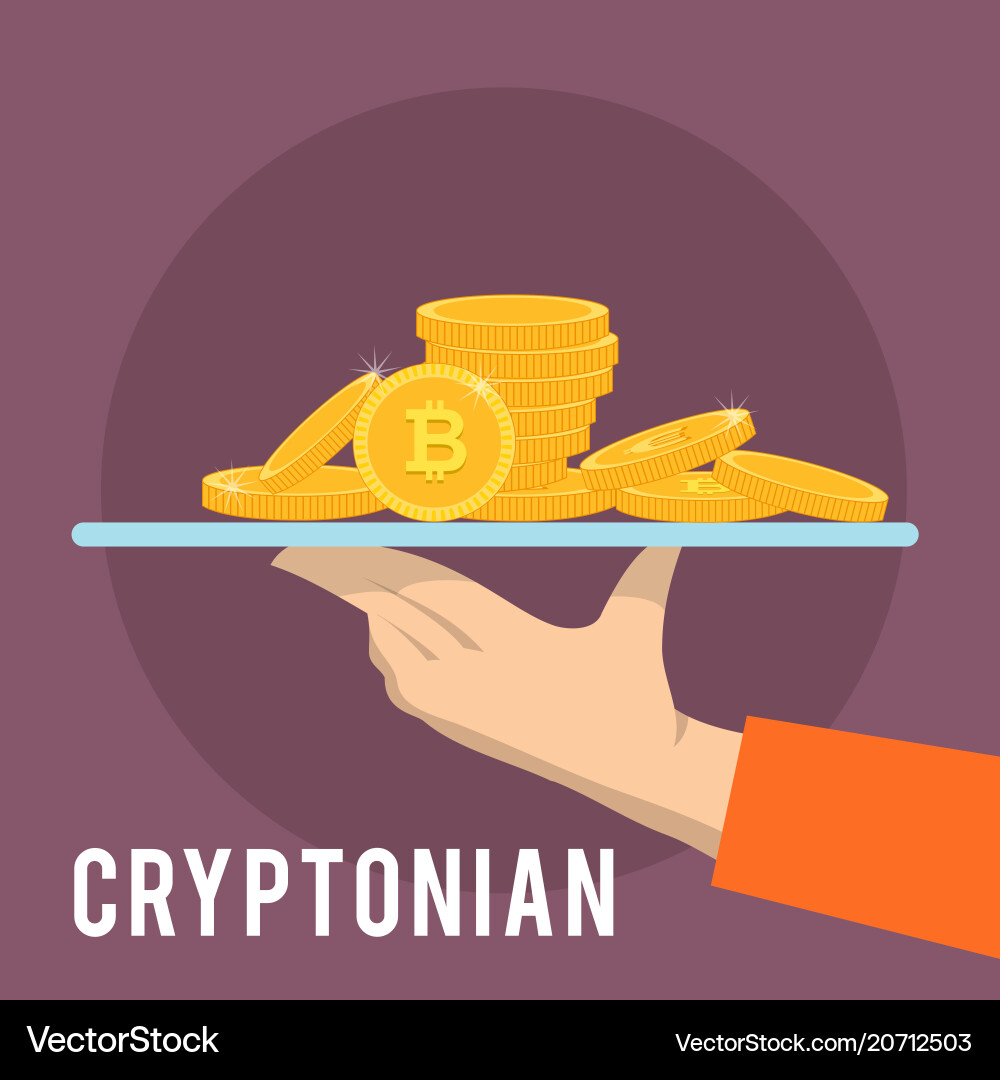 Cryptonian concept hand hold golden coin Vector Image