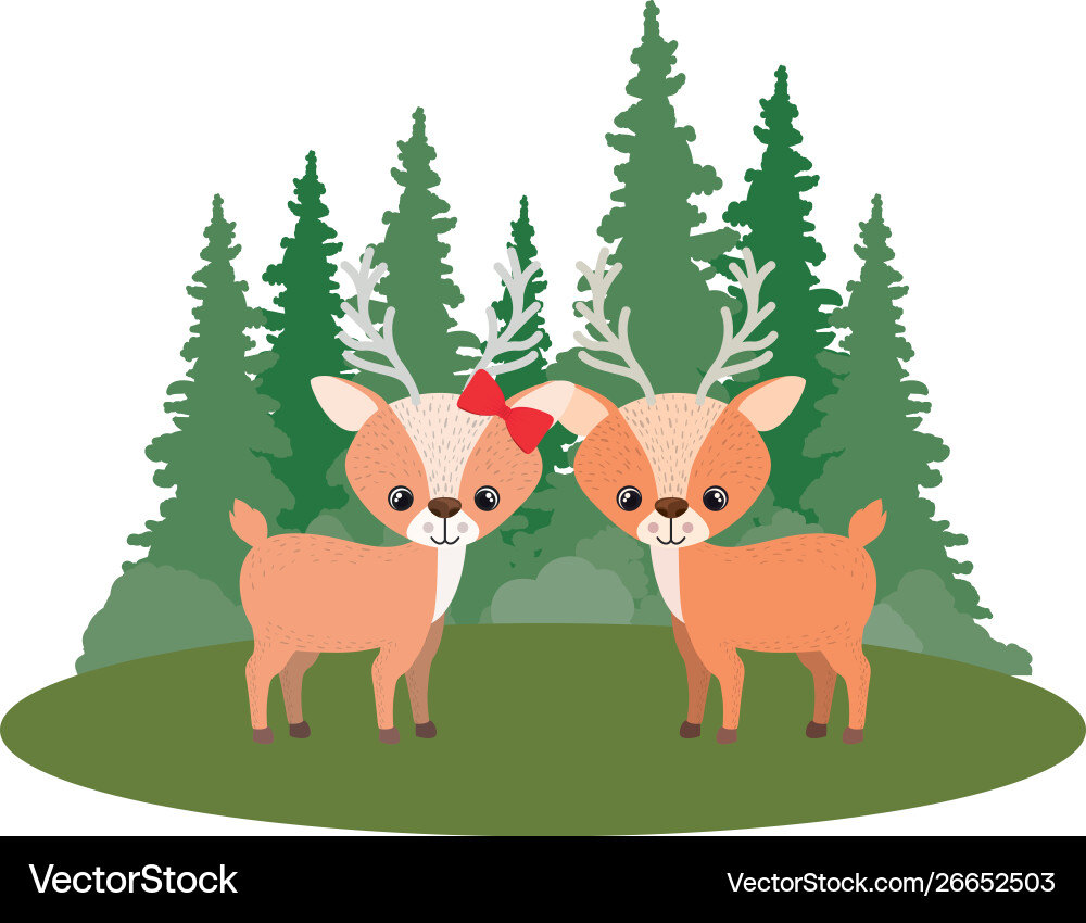 Cute couple deers with background landscape Vector Image