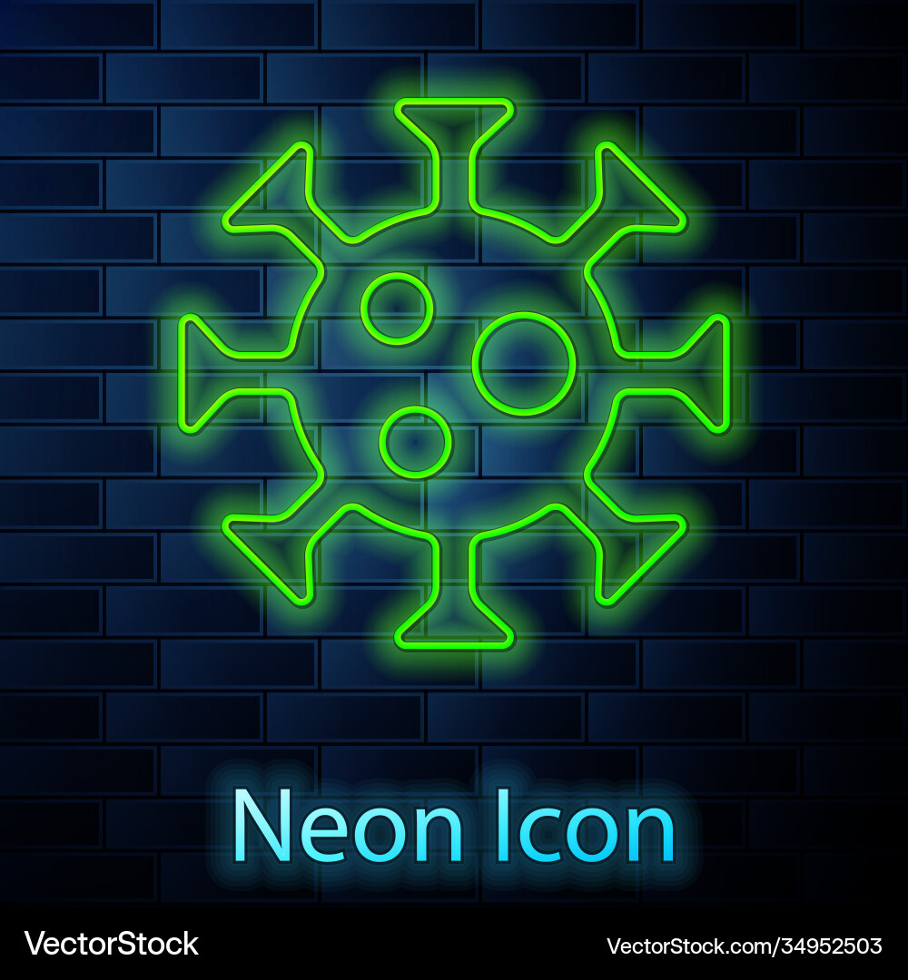 Glowing neon line virus icon isolated on brick Vector Image
