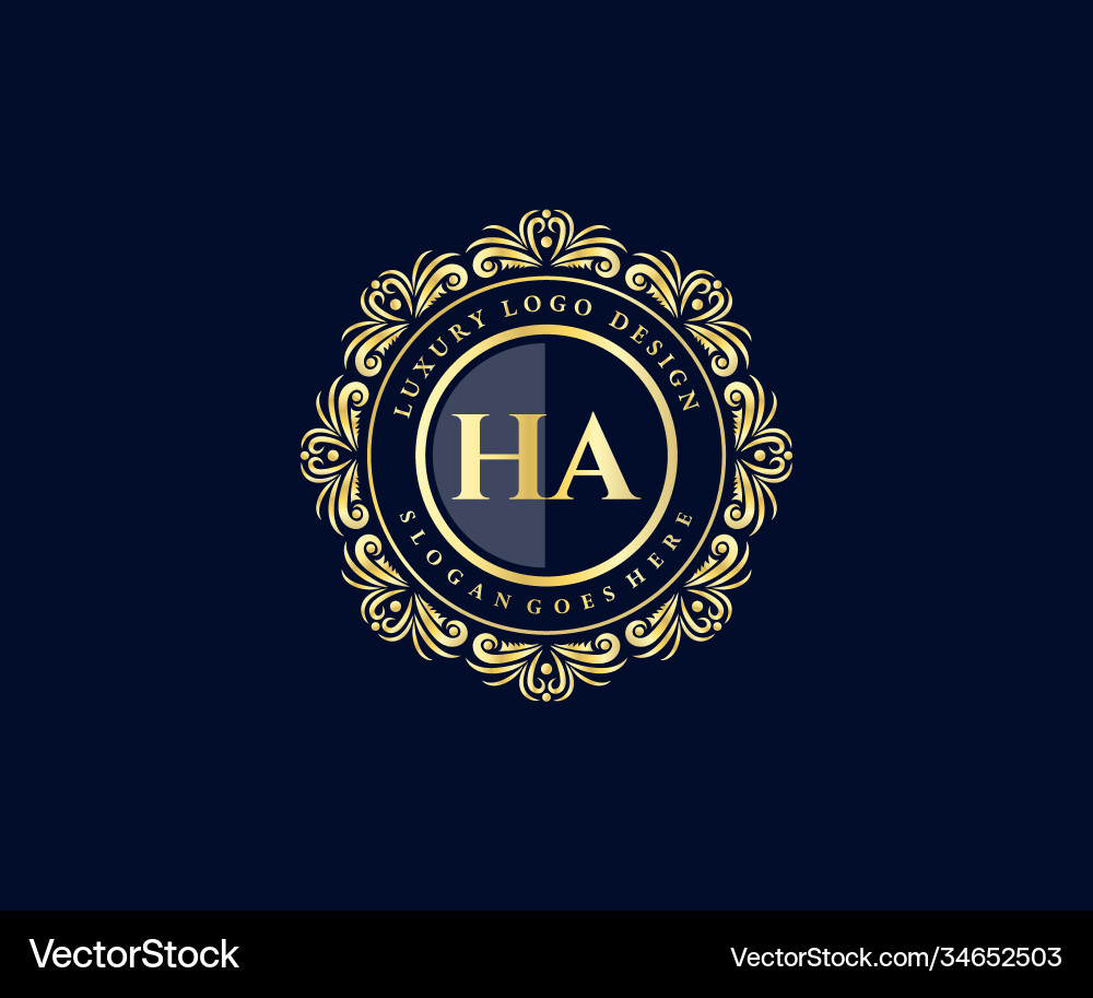 Ha initial letter gold calligraphic feminine Vector Image