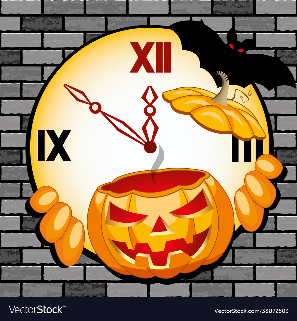 Halloween clock poster banner background Vector Image
