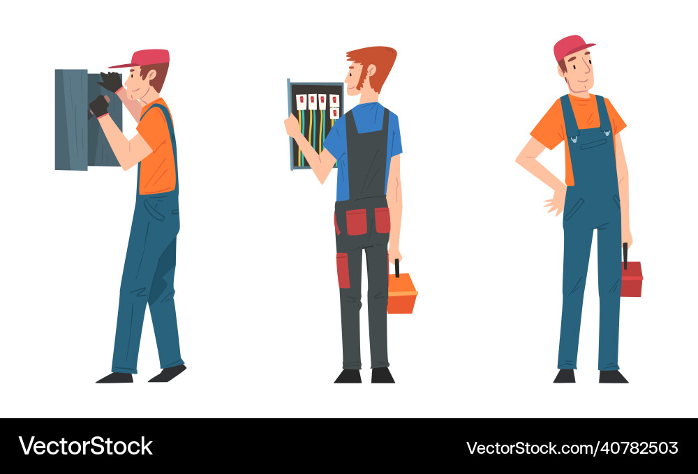 Man electrician in overall fixing electrical Vector Image