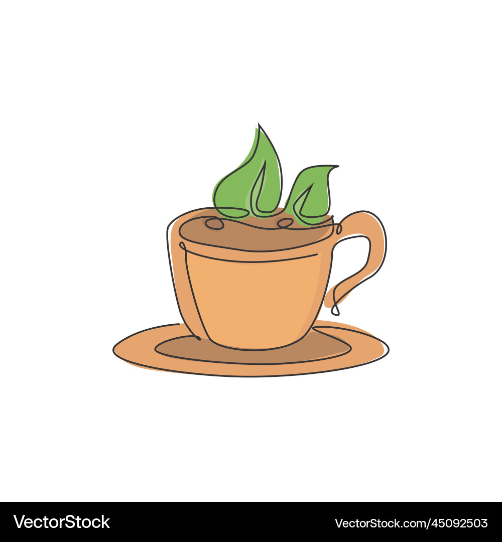 One continuous line drawing of fresh hot cup Vector Image