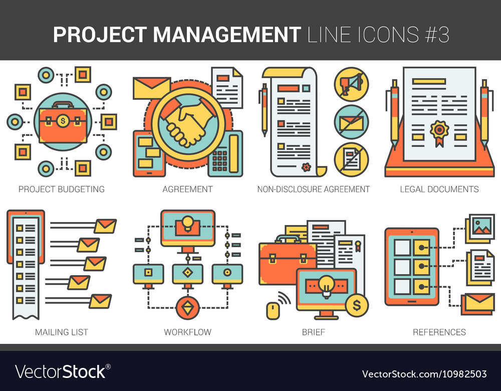 Project management line icon set Royalty Free Vector Image Project management line icon set Royalty Free Vector Image