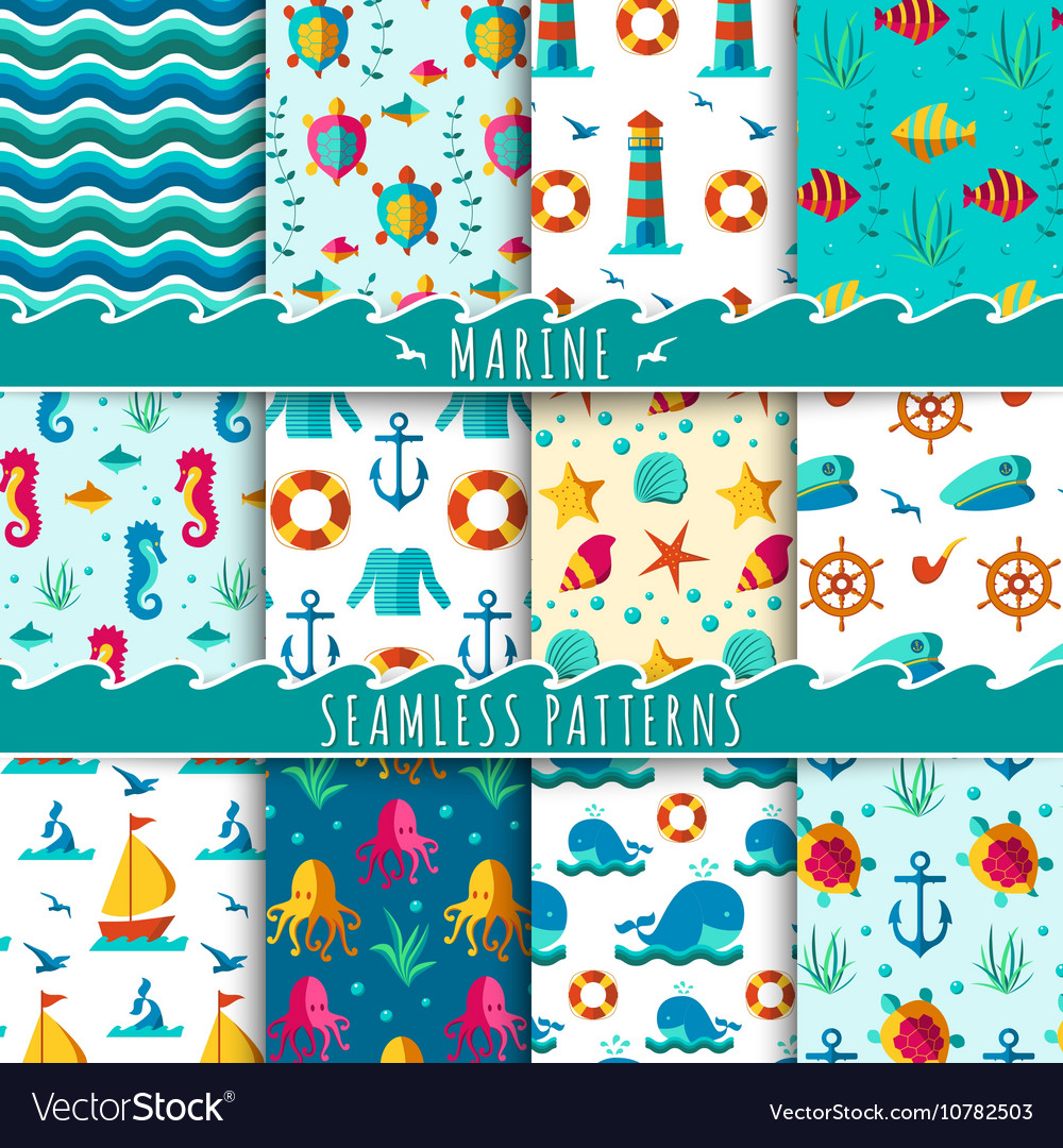 Seamless patterns with nautical elements Vector Image