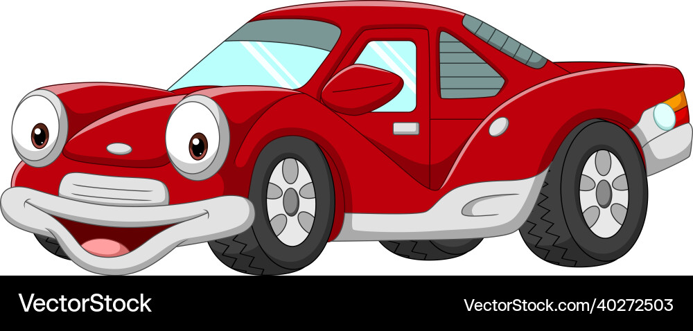 Smiling red car cartoon on white background Vector Image