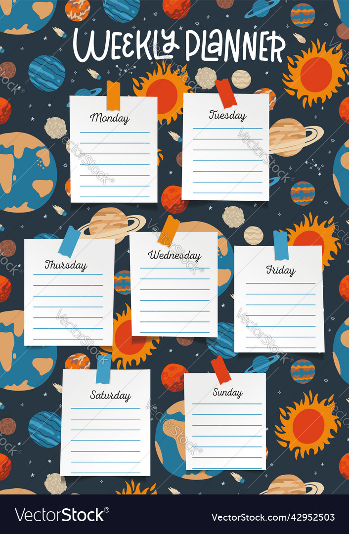 Solar system space planets school timetable Vector Image