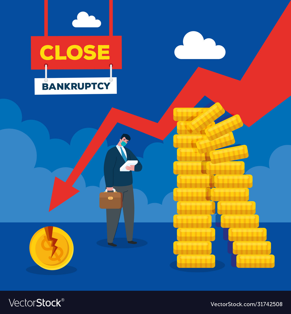 Businessman with mask and decrease arrow Vector Image