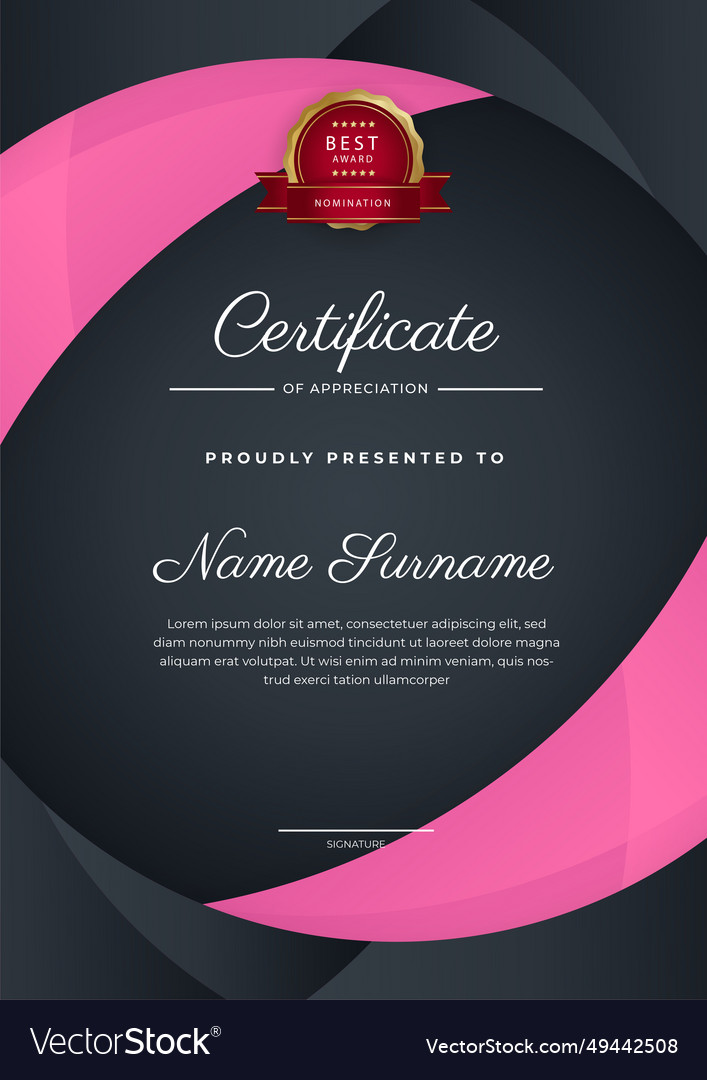 Certificate template design with black and pink Vector Image
