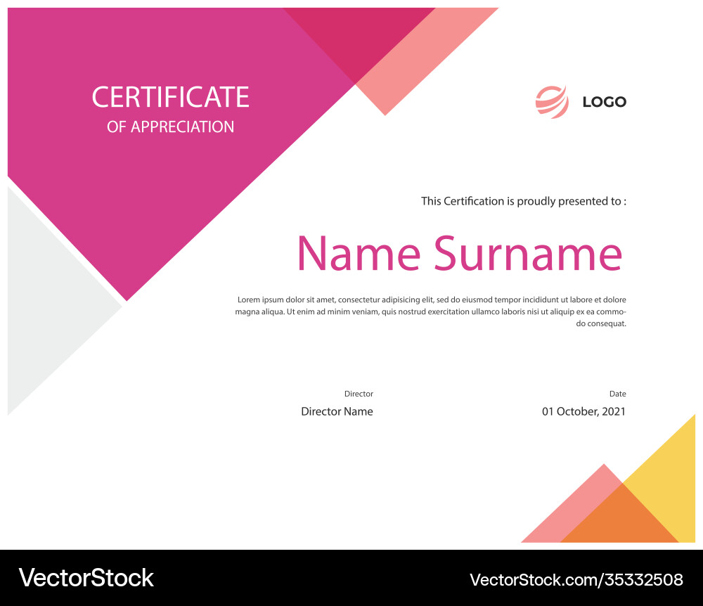 Colored pink and orange shapes certificate design Vector Image