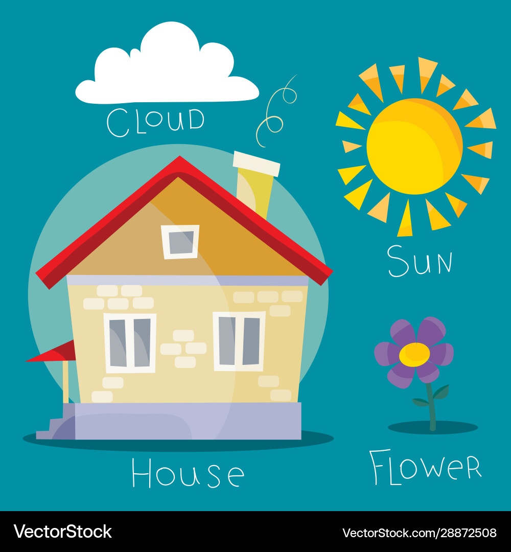 Cute childish with house sun Royalty Free Vector Image