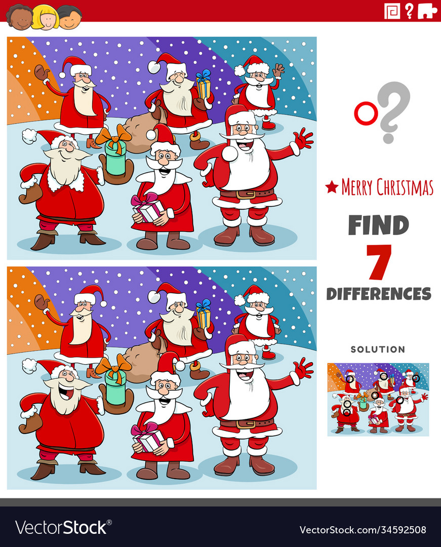 Differences educational task for kids with santa Vector Image