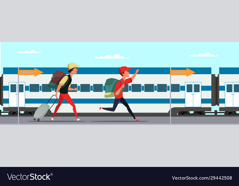 Friends chasing train flat Royalty Free Vector Image