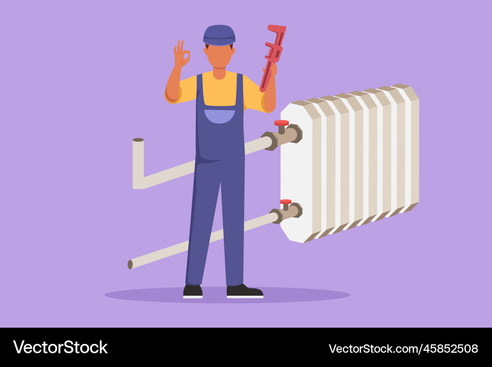 Graphic flat design drawing male plumber standing Vector Image