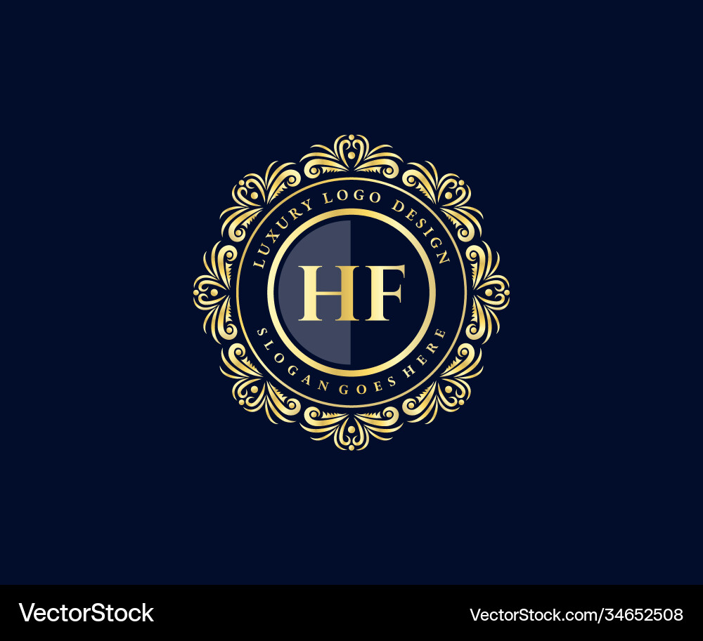 Hf initial letter gold calligraphic feminine Vector Image