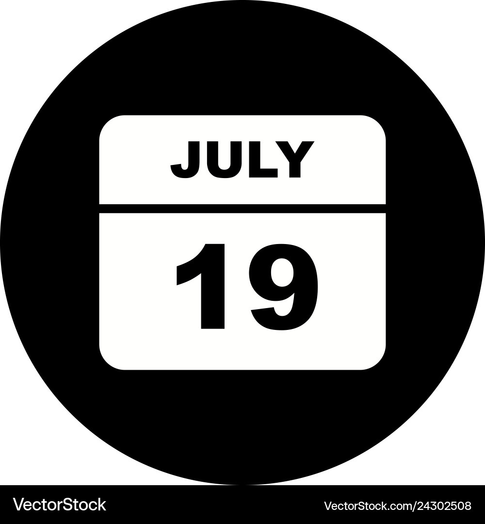 July 19th date on a single day calendar Royalty Free Vector